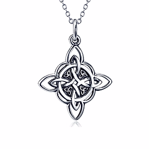 FLYOW 925 Sterling Silver Celtic Triquetra Trinity Knot Good Luck Pendant Rolo Chain Necklace for Women Birthday Graduation Gift, 18"