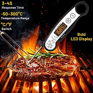 Searon Meat Thermometer Digital Rechargeable - FT003 LED Display Instant Read Thermometer Kitchen Cooking Food Thermometer for Milk Candy Water Oil BBQ Grill Smoker Waterproof (Black)