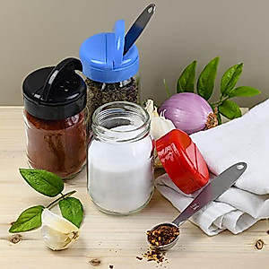 Spice Shaker Jar For Salt And Pepper/Parmesan Cheese/Seasoning Shaker, With Dual Flap Lid Perforated And Pouring Top - 6 Oz Glass Seasoning Shaker - Set of 2- Red