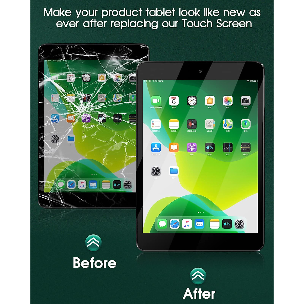 SRJTEK for iPad 2 Touch Screen Replacement A1397 A1395 A1396 Touch Digitizer Glass Parts,with Home Button + Cameral Holder + Pre-Installed Adhesive + Middle Frame Bezel(Black)