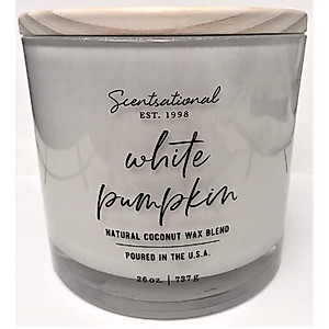 Natural Coconut + Beeswax Scented Candle White Pumpkin XL White Jar with Wooden Lid, 26 Oz.