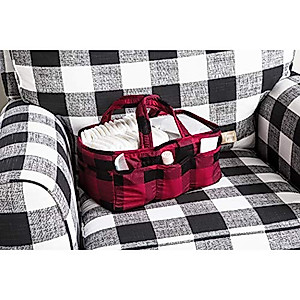 Red and Black Buffalo Check Storage Caddy-Buffalo Check Body and Handles, Herringbone Print Lining, Buffalo Check Trim, Red, Black, Grays, 12 in x 6 in x 8 in