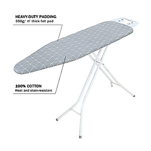 Ironing Board Cover and Pad Standard Size 15 x 54,3 Pairs of Hook and Loop Fastener Straps,Elastic Edges,Cotton Iron Board Cover with Scorch Resistant Thick Padding (Pattern G)