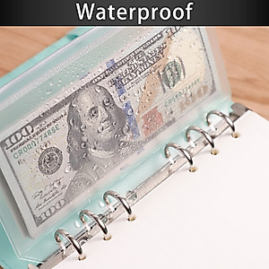 HAUTOCO 15PCS A6 6-Holes Binder Pockets Clear PVC Binder Envelopes Zipper Binder Pouches for A6 Notebook Binder, Waterproof Cash Budget Envelopes