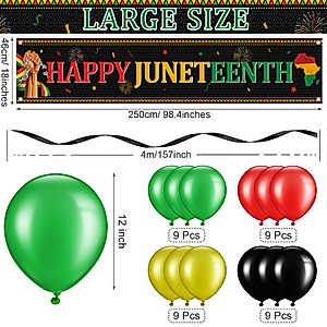 38Pcs Happy Juneteenth Decorations,Large Fabric Juneteenth Banner Patriotic Yard Sign and 36 Pieces Latex Balloons Ribbon for Juneteenth African Afro American June 19th Holiday Birthday Party Supplies