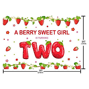 MEHOFOND 7x5ft Sweet Strawberry Theme 2nd Birthday Party Decoration Backdrop for Berry Sweet Girl Two Year Old Photography Background Cake Table Gift Table Photo Props Banner Supplies