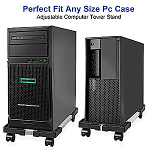 Deston Computer Tower Stand CPU Rolling Cart, Adjustable Mobile PC Cart Holder, Desktop ATX-Case Rolling Dolly on Casters, Computer Host Stand with Brake Wheels Under Home Office Desk (Black)