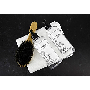 Modern Refillable Shampoo and Conditioner Dispensers by AylaMae | 500ml / 16.9oz PET Plastic Bottles (Clear with Printed Labels)