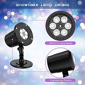 Christmas Snowflake Projector Light, Snowfall LED Light Adjustable Lamp, IP65 Waterproof White Snow Decoration Spotlights for Outdoor Indoor Night Light for Christmas Holiday Party Garden