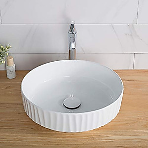 KRAUS Viva™ Round White Porcelain Ceramic Vessel Bathroom Sink with Pop-Up Drain, 15 3/4 in. D x 4 3/4 in. H, KCV-201GWH