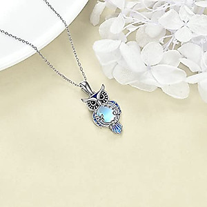 LUHE Owl Jewelry Necklace Gifts for Women Sterling Silver Moonstone Filigree Owl Pendant Necklace Christmas Gifts Jewelry for Women