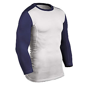 CHAMPRO Compression Three Quarter Sleeve, Youth Small, White, Navy