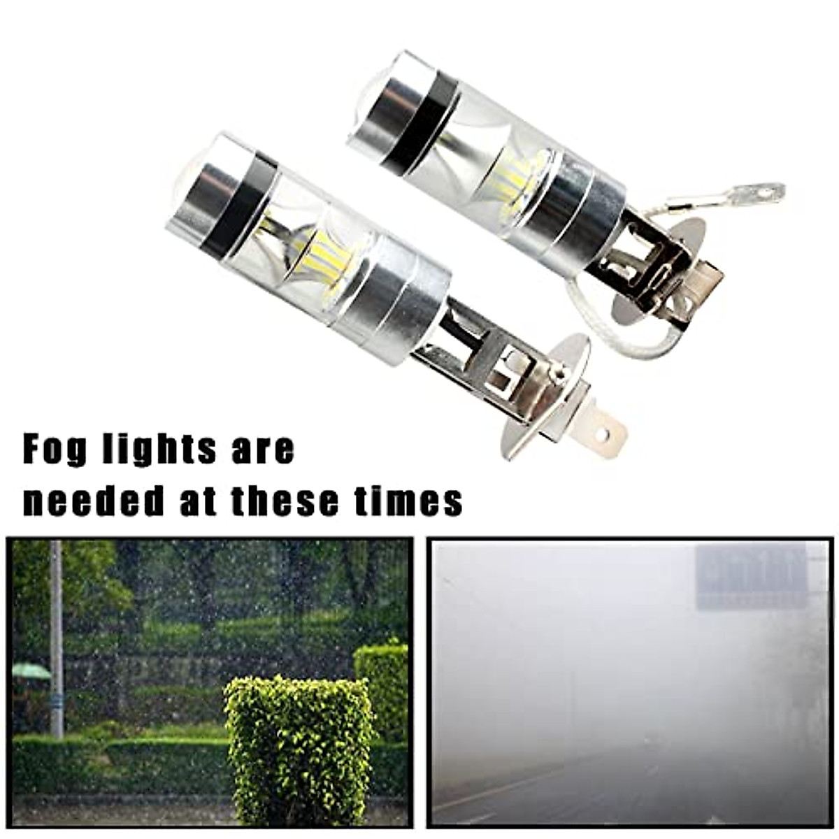 cueclue Pack-2 H1 LED Car Fog Light Bulb, 12V 100W High and Low Beam, 7500K 360° Beams Car Headlight for Most Cars SUVs Trucks (White)