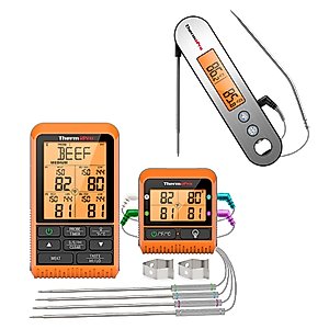 ThermoPro TP829 Wireless Meat Thermometer for Grilling and Smoking with ThermoPro TP610 Programmable Dual Probe Meat Thermometer with Alarm