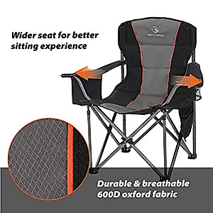 ALPHA CAMP Oversized Folding Camping Chair, Heavy Duty Portable Lawn Chairs with Cooler Bag, Side Pocket & Cup Holder, Folding Chairs for Outside Support 450 LBS