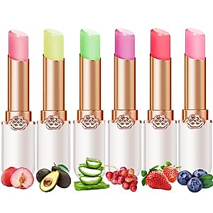 6 Pcs/Set Peach Aloe Vera Strawberry Blueberry Avocado Grape Jelly Lipstick Set Temperature Change Moisturizer flower Lip Stick Long Lasting Nutritious Lip Balm Magic Color Change Lip Gloss