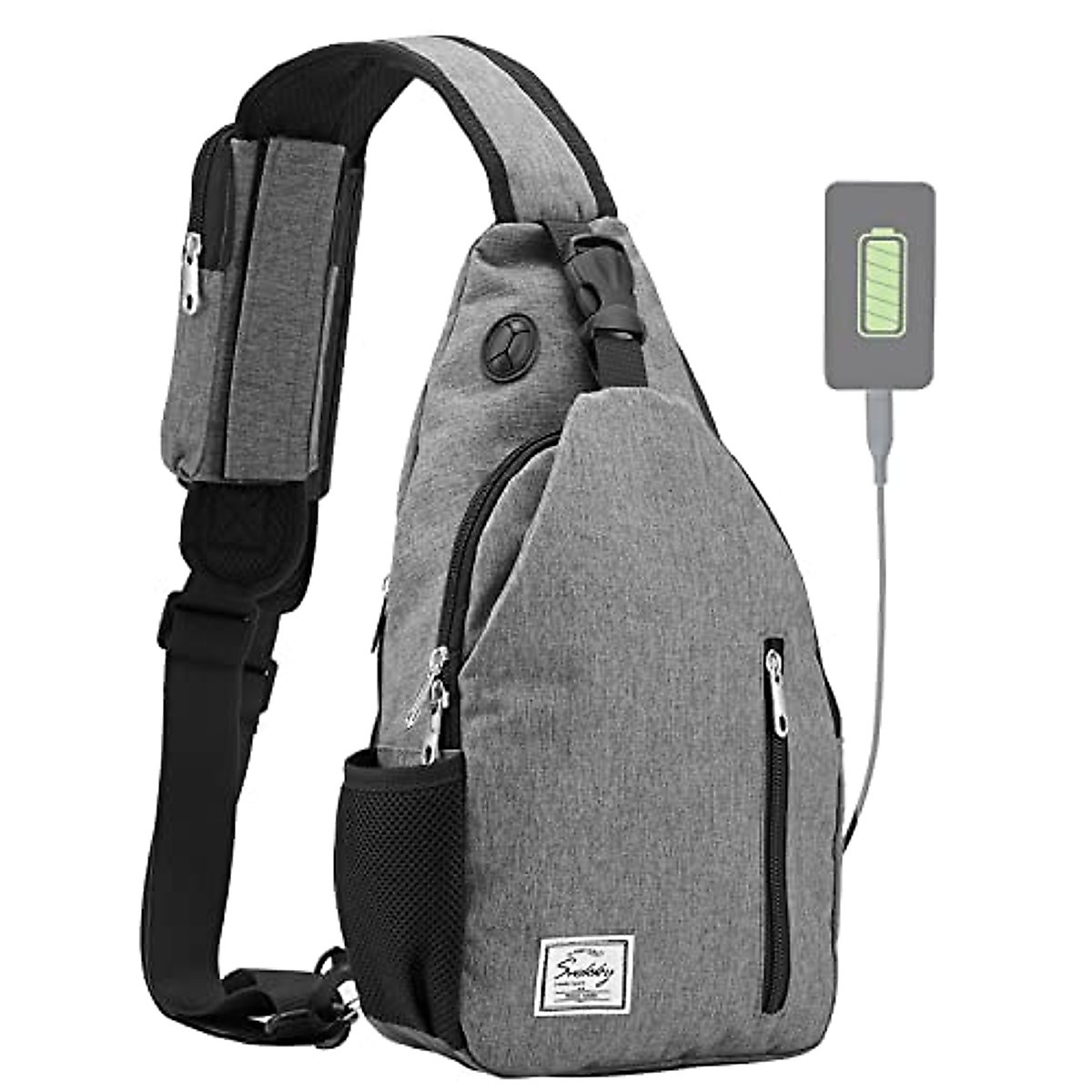 Srekky Sling Bag for Men, Crossbody Sling Backpack Travel Hiking with Detachable Bag (15.3x8.3x2.7inch)(Grey)
