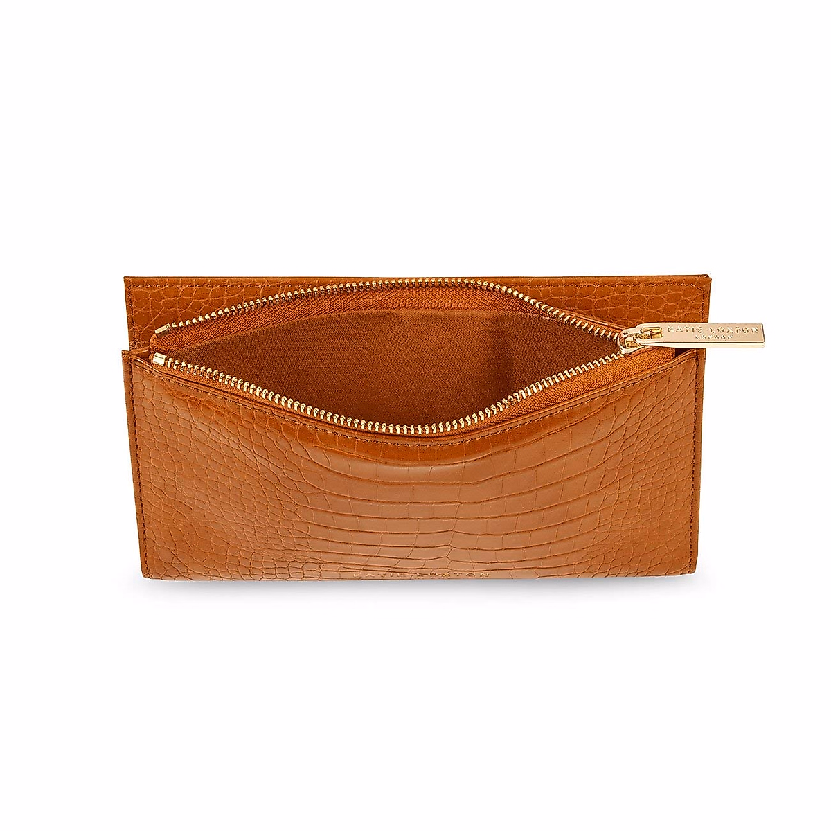 KATIE LOXTON Faux Crocodile Womens Small Vegan Leather Fold-out Purse Wallet Cognac