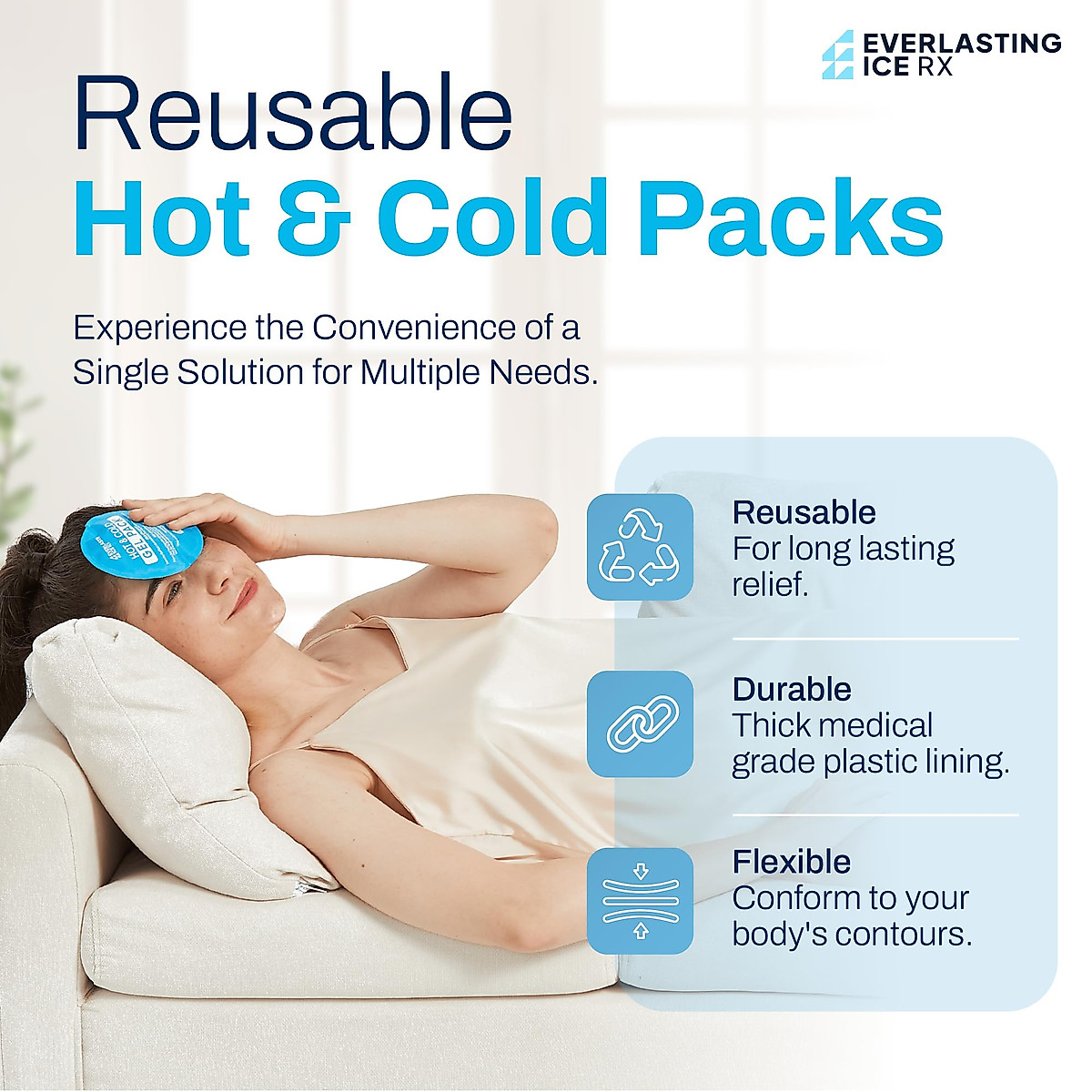 Reusable Hot and Cold Gel Ice Packs for Injuries - 7 Pack Variety Gel Ice Pack Set - Hot and Cold Therapy Solution for Injuries, Cold Packs for Pain Relief - Ice Packs for Injuries Reusable