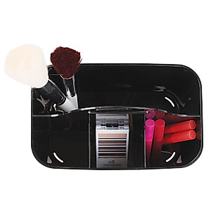 mDesign Small Plastic Shower/Bath Storage Organizer Caddy Tote with Handle for Dorm, Shelf, Cabinet - Hold Soap, Shampoo, Conditioner, Combs, Brushes, Lumiere Collection, Black