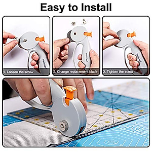WORKLION 45mm Rotary Cutter for Fabric:Safety Lock with Ergonomic Classic Comfortable Handle Suitable for Crafting Sewing Quilting Crafts Includes Extra 5pcs 45mm Replacement Blade