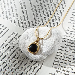PEPELUALI 16" 18k Gold Handmade Vintage Black Onyx Pendant Necklace, Protection Gemstone Square Black Glaze Energy Healing Gemstone Pendant Necklace Jewelry, Inspirational Gifts for Women, Mom, Sister