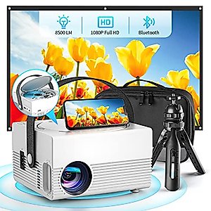 Mini Projector Built in DVD Player, FELEMAN 1080P HD Portable Bluetooth Projector with HiFi Speaker, 8500L Home Theater Movie Projector Compatible with HDMI/TV Stick/AV/USB/Smartphone