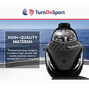 Boat Compass Dash Mount Flush - Boating Compass Dashboard Suction - Navigation Marine Compass Boats Surface Mount - Illuminated Dashboard Compass Ship - Electronic Sea Compass Suction Cup (Black)