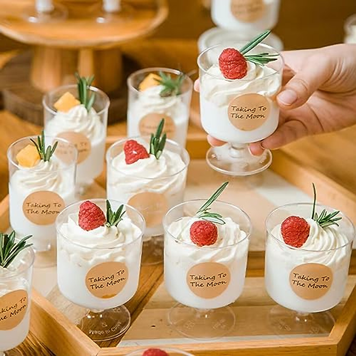 Zezzxu 5 oz Mini Dessert Cups with Spoons, 40 Pack Small Dessert Cups Plastic Footed Wine Glasses for Serving Trifles, Appetizers, Puddings, Mousse, Parfait