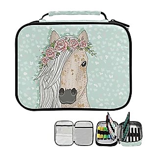 ZZKKO Colored Pencil Case Cute Horse with Flowers 96 Slots Pencil Holder with Zipper Large Capacity Pencil Case Organizer for Watercolor Pens Markers