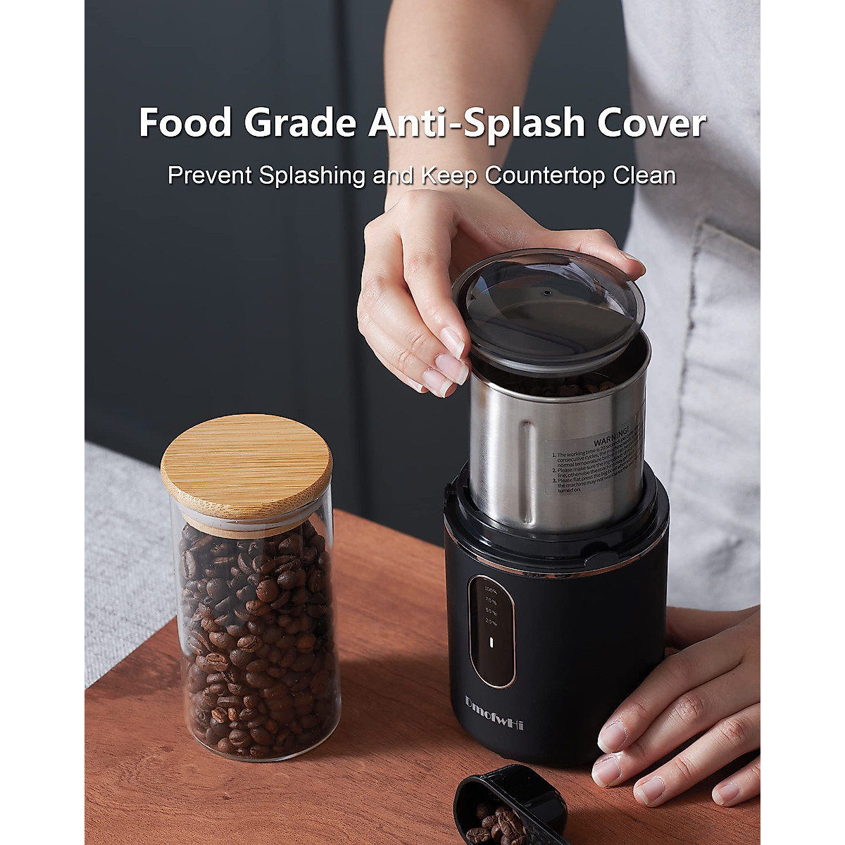 DmofwHi Cordless Coffee Grinder Electric, USB Rechargeable Coffee Bean Grinder with 304 Stainless Steel Blade and Removable Bowl-Black