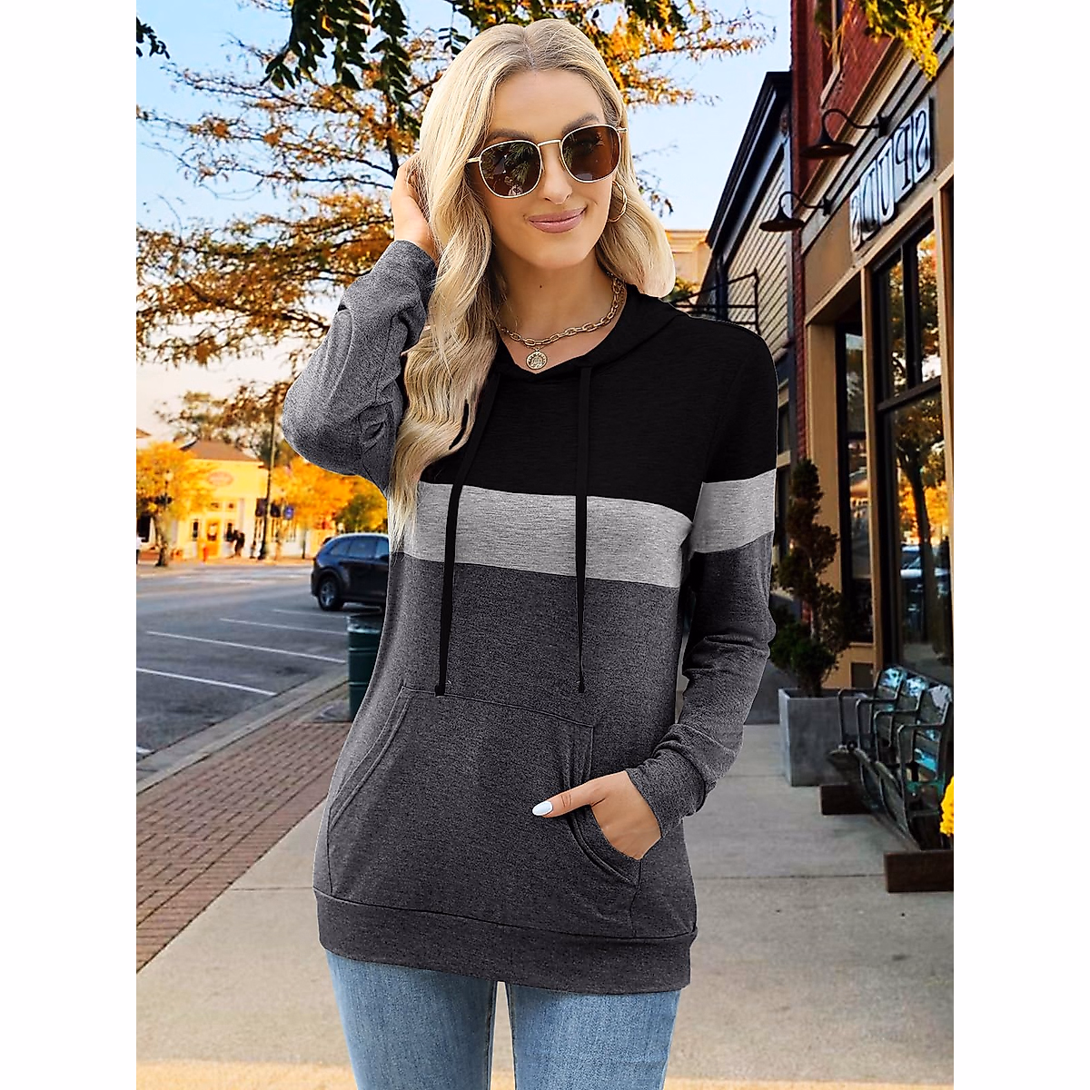 MixShe Womens Fall Fashion 2025 Long Sleeve Shirts for Women Tops Trendy Sweatshirts Hoodies Fashion Outfits Clothes Ladies Casual Tunics Black Gray XX-Large