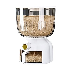 FEMUN Cereal Dispenser, Rice Dispenser, one-Touch Press Dry Food Dispenser, Household Transparent Rice Bucket, Kitchen Sealed Storage Container, Rice Storage Box for Cereals, Rice (10kg)