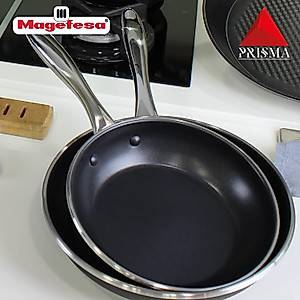 MAGEFESA Prisma – 9.4 inches Skillet, frying pan, made in 18/10 stainless steel, triple layer non-stick, for all types of kitchens, INDUCTION, dishwasher and oven safe up to 392ºF