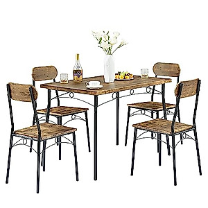 VECELO Dining Table Set 5 Piece Dinette with Chairs for Kitchen, Breakfast Nook and Small Space, Brown, Table & Chair for 4