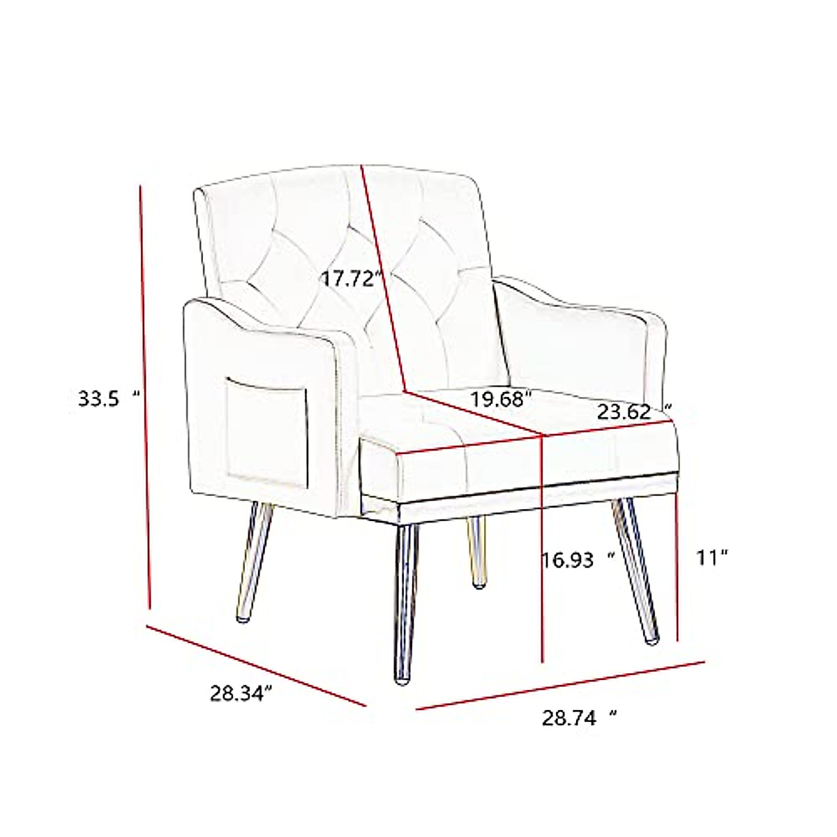 hansones Velvet Accent Armchair with Gold Metal Legs, Modern Upholstered Lounge Chair for Living Room (Off White)