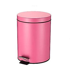 XFENG Round Small Cute Trash can Pedal Type Wastebasket with Lid, Office Kitchen & Bathroom Garbage Bin, Silent Open and Soft Close, Waterproof and Easy to Clean-5 L (Color : Red)