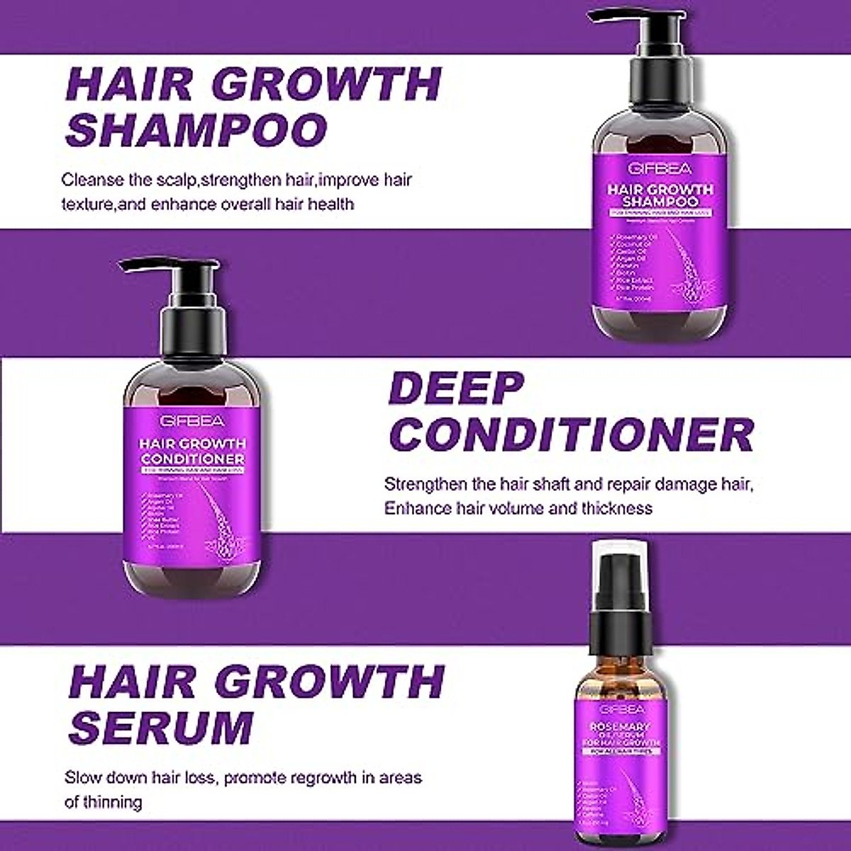 Hair Growth Shampoo and Conditioner Set W/Rosemary Oil Hair Growth Serum,Biotin Argan Oil Castor Oil Coconut Keratin Shampoo for Thinning Hair and Hair Loss,Deep Conditioner for Dry Damaged Curly Hair