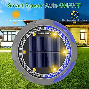 AsperX Solar Ground Lights 8 Pack, IP65 Waterproof LED In-Ground Lights, Solar Outdoor Patio Lights, Disk Landscape Lights for Pathway, Yard, Garden, Deck, Driveway Lawn, (Warm White+Blue)