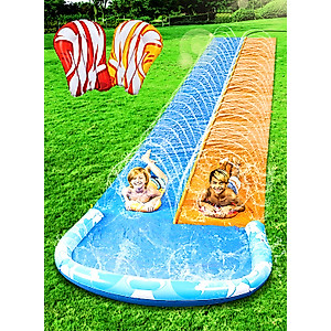JOYIN 22.5ft Water Slides and 2 Bodyboards, Lawn Water Slide Summer Slip Waterslides Water Toy with Build in Sprinkler for Backyard Outdoor Water Fun for Kids