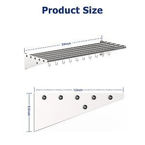 Stainless Steel Wall Mount Shelf 12 x 24 Inch, NSF Certified Shelf with Hooks, 145 lb Load Capacity Commercial Kitchen Rack Storage Shelves for Restaurant, Kitchen, Home & Hotel
