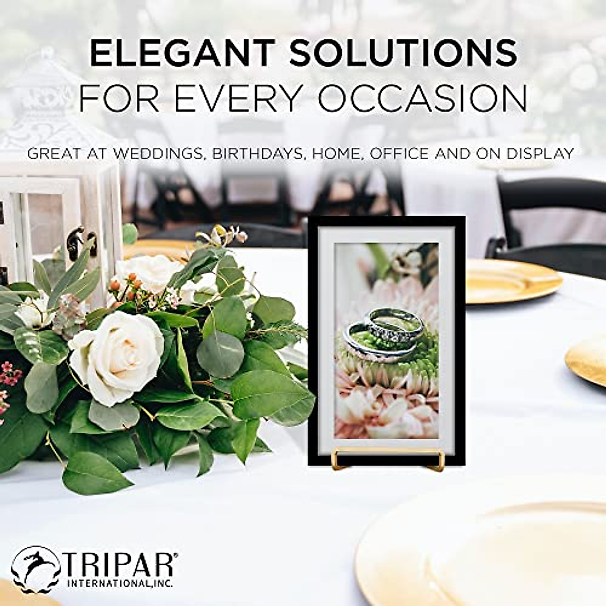 TRIPAR 4 Inch Metal Gold Plated Square Wire Plate Stand Holder Easel Display for Cookbooks, Photos, Picture Frames, & Plates