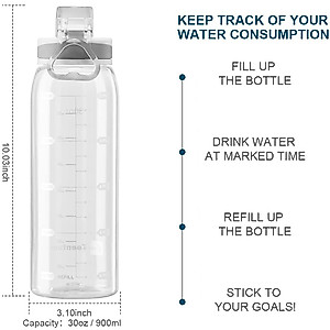 Teentumn 30oz Sport Water Bottle with Time Markers, Large Durable Gym Plastic Bottle Tritan BPA Free for Fitness, Outdoor Enthusiasts, Leakproof Clear (Pack of 1)