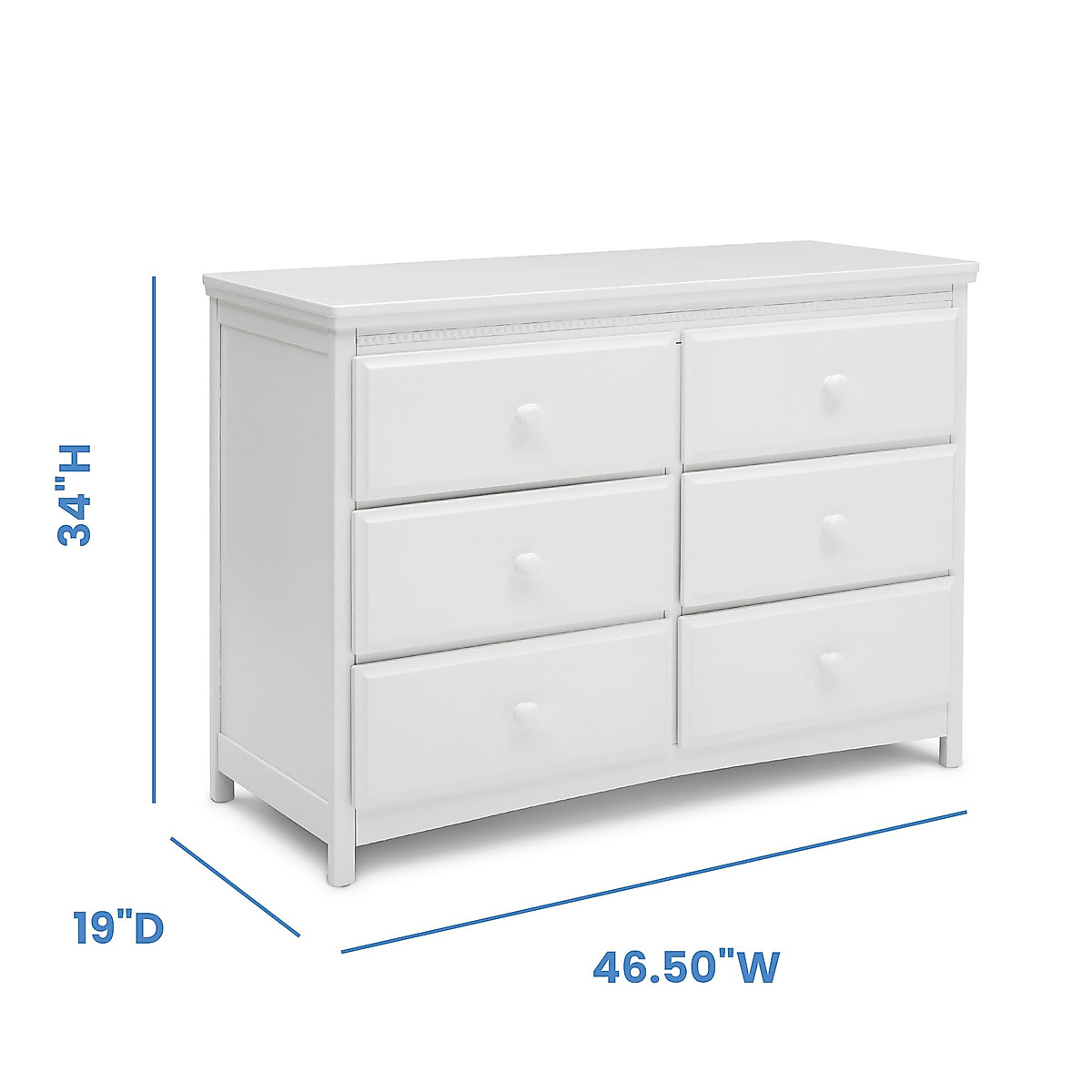 Delta Children Emerson 6 Drawer Dresser with Interlocking Drawers - Greenguard Gold Certified, Bianca White