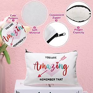 Chunful 10 Pieces Inspirational Canvas Makeup Bags for Women Bulk Rainbow Canvas Makeup Bags Cosmetic Bag with Zipper Friendship Gift Travel Toiletry Bag Pouch(Heart Style)