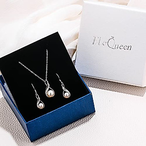 EleQueen 925 Sterling Silver CZ Freshwater Cultured Pearls Bridal Pendant Necklace Earrings Wedding Jewelry Sets, Valentine's Day/Mother's Day/Christmas Jewelry Gift for Girlfriend/Mom