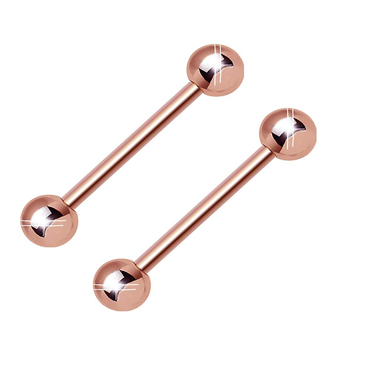 ATMUSA 5PCS Set 14G 3/4" (19mm) Rose Gold Titanium IP 316L Surgical Steel Ball Tongue Ring Nipple Piercing Barbell Body Jewelry