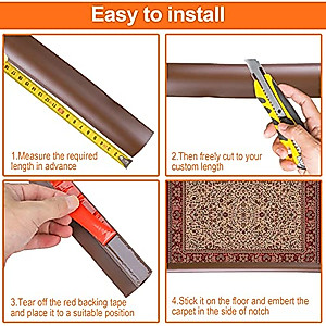 Socein Floor Transition Strip Self Adhesive PVC Carpet Edging Trim Doorway Threshold Strip Carpet to Tile Transition Piece Suitable for Cover Height Less Than 0.35"/9mm (7Ft, Brown)