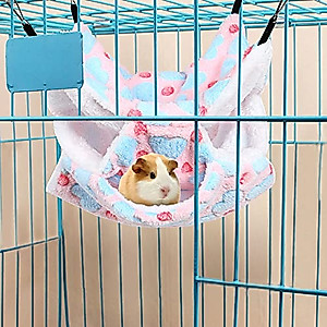 Petmolico Small Pet Cage Hammock, Warm Plush Triple BunkBed Hanging Hammock Cage Accessories for Parrot Sugar Glider Ferret Squirrel Hamster Rat Hideout Playing Sleeping, Pink Heart