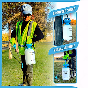 AGRICAS 1.3 Gallon Lawn & Garden Sprayer with Pump and Wand, 5L Pressure Weed Sprayer with Adjustable Nozzles and Shoulder Strap, Yard Pump Sprayer, Large Easy Fill Opening and Safety Valve